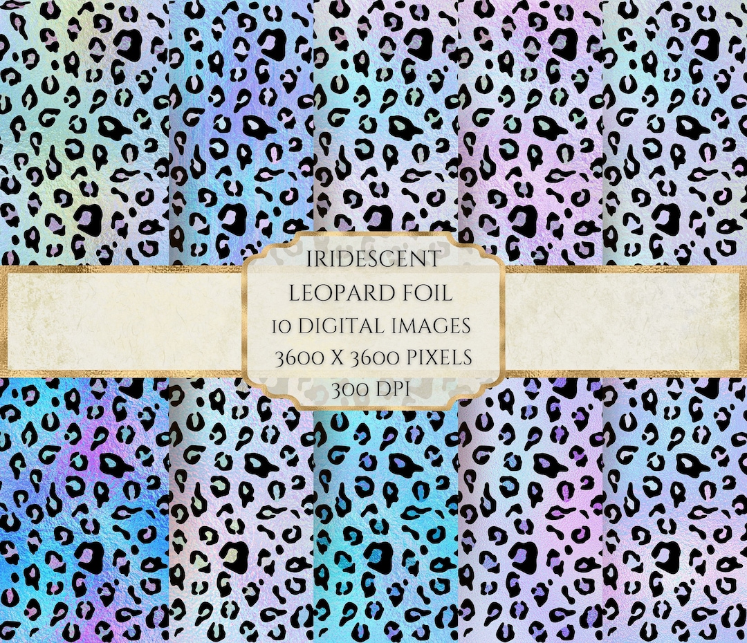 Iridescent Leopard Digital Paper, Metallic Pastel Texture, Holographic ...