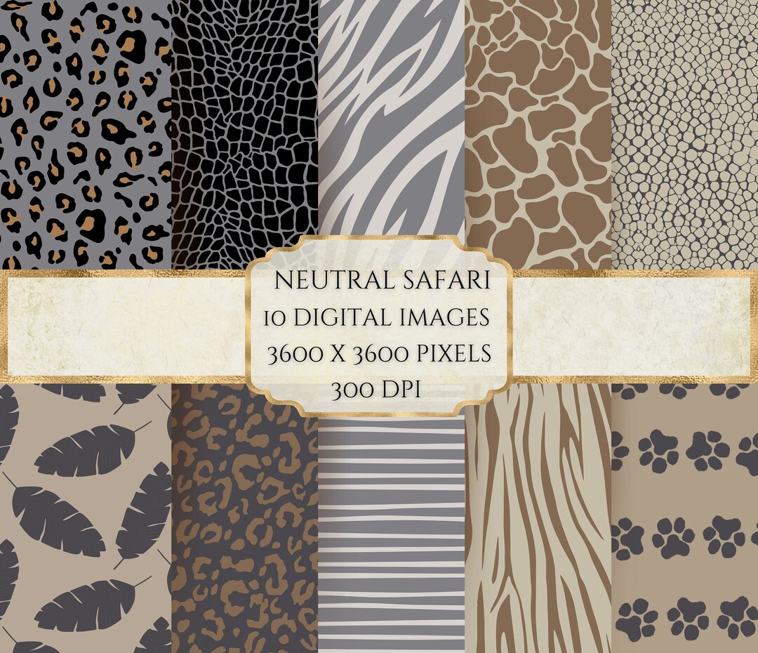 Neutral Safari Digital Paper, Animal Print Paper, Glitter Safari ...