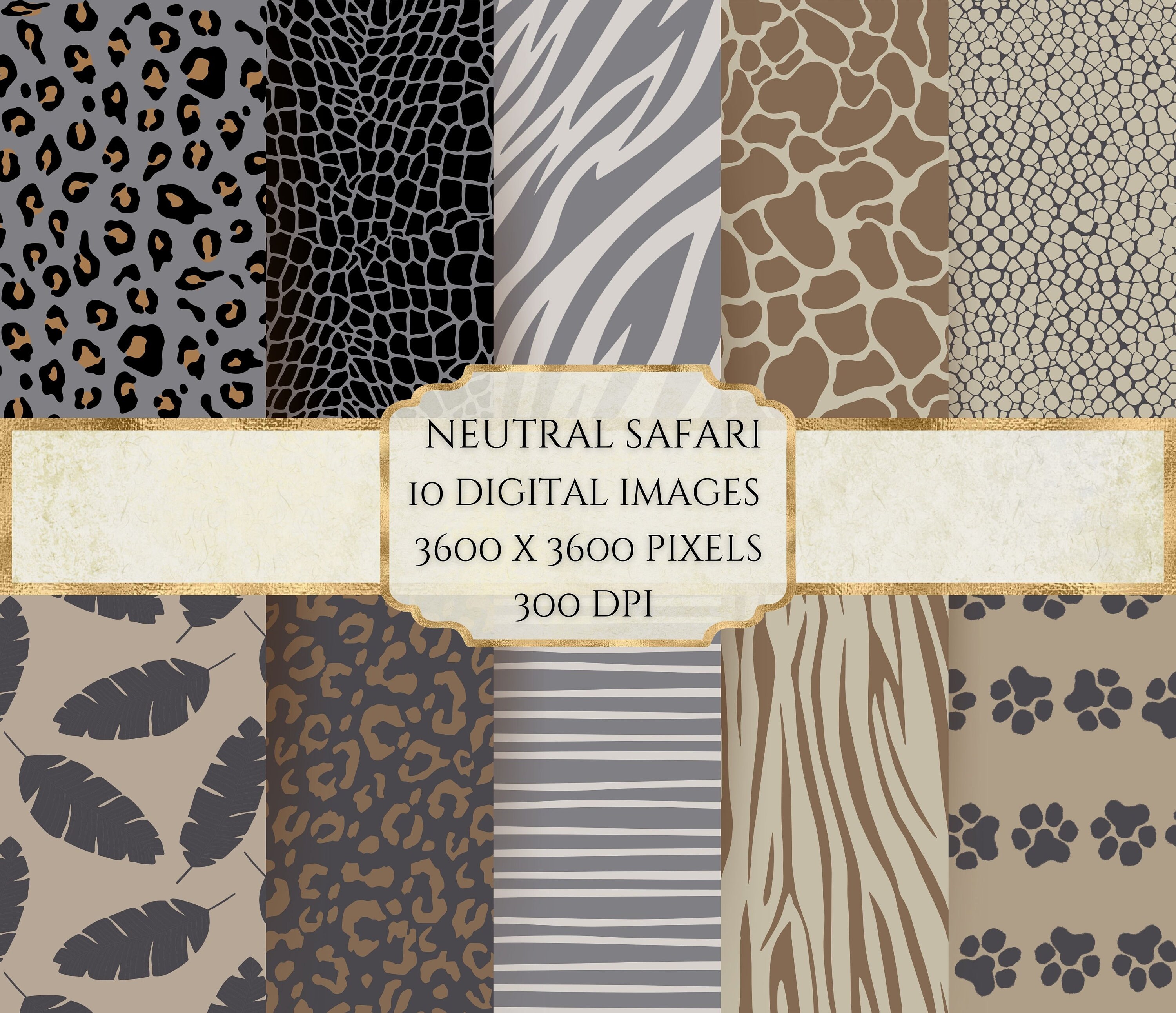 Neutral Safari Digital Paper Animal Print Paper Glitter - Etsy