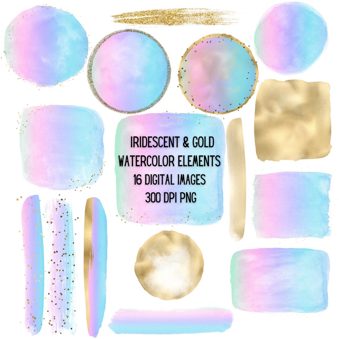 Iridescent and Gold Watercolor Elements - Watercolor Clipart - Frame ...