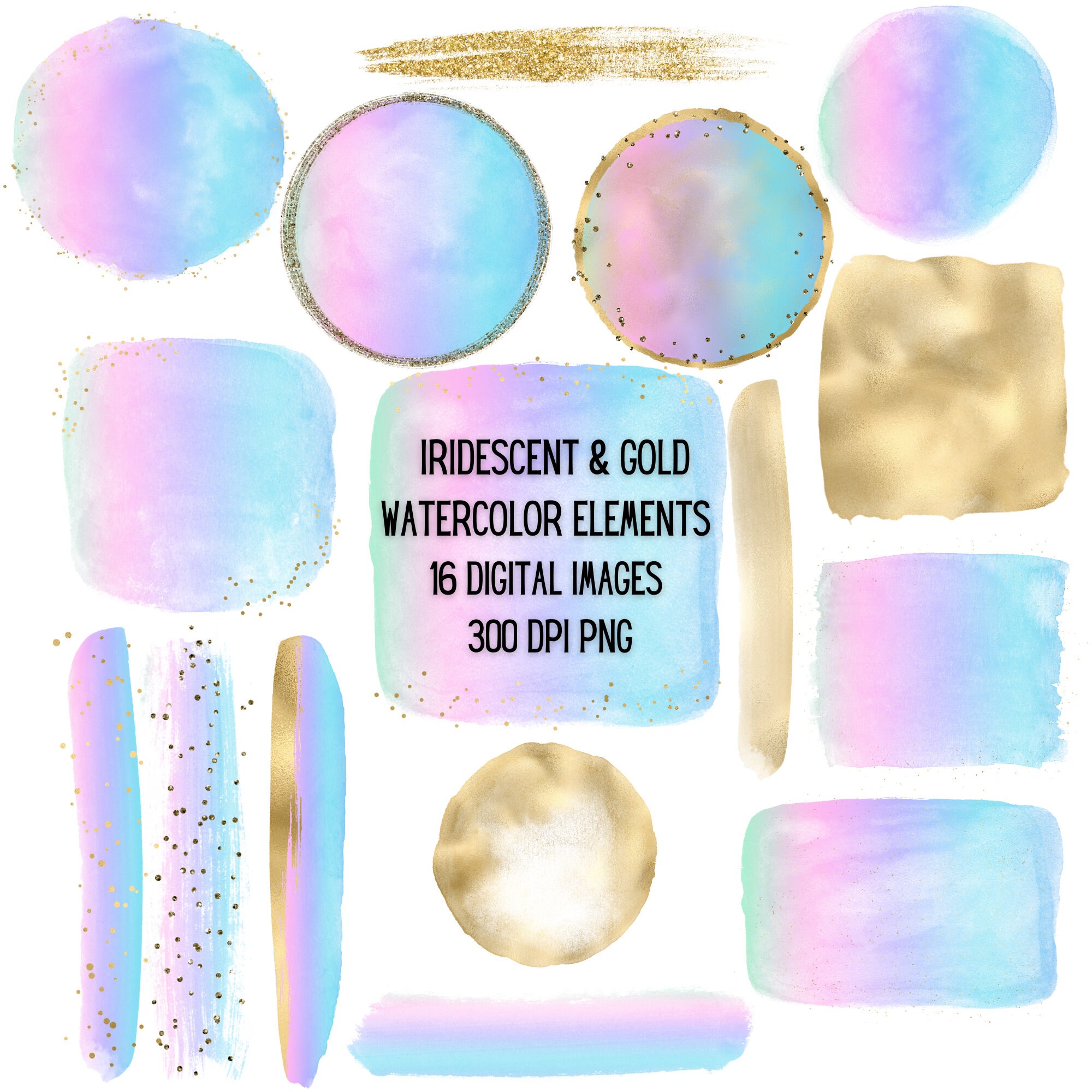 Iridescent and Gold Watercolor Elements Watercolor Clipart | Etsy