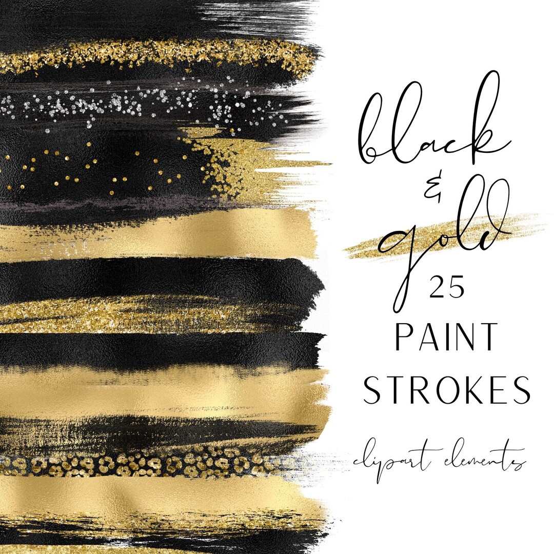 Black and Gold Paint Strokes, Brush Stroke Clipart, Paint Stroke ...
