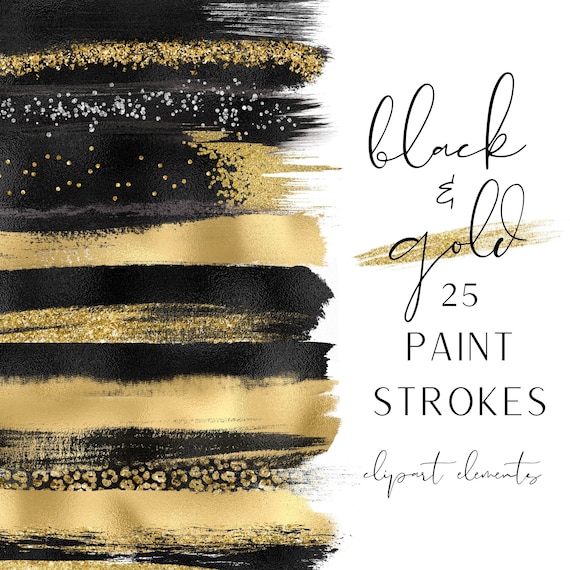 Black and Gold Paint Strokes Brush Stroke Clipart Paint | Etsy