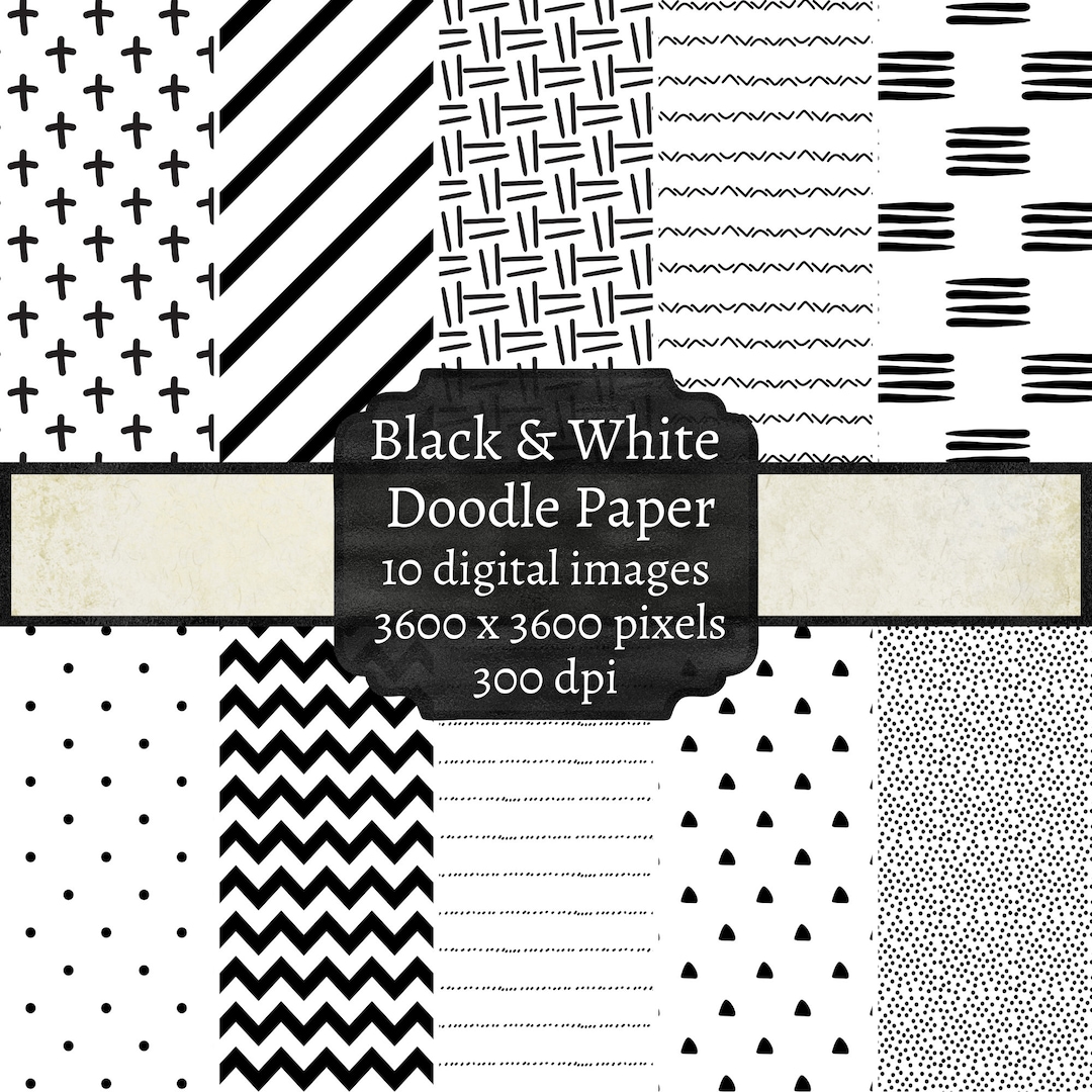 Black and White Doodle Digital Paper, Boho Abstract Paper, Doodle ...