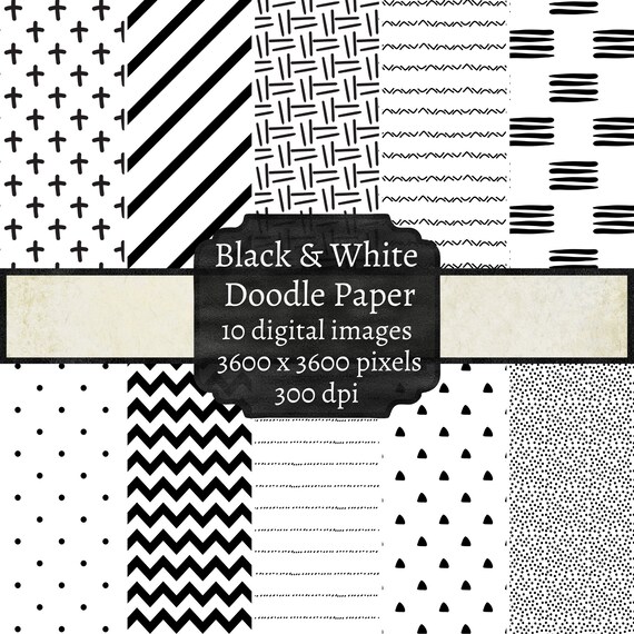 Black and White Doodle Digital Paper Boho Abstract Paper - Etsy