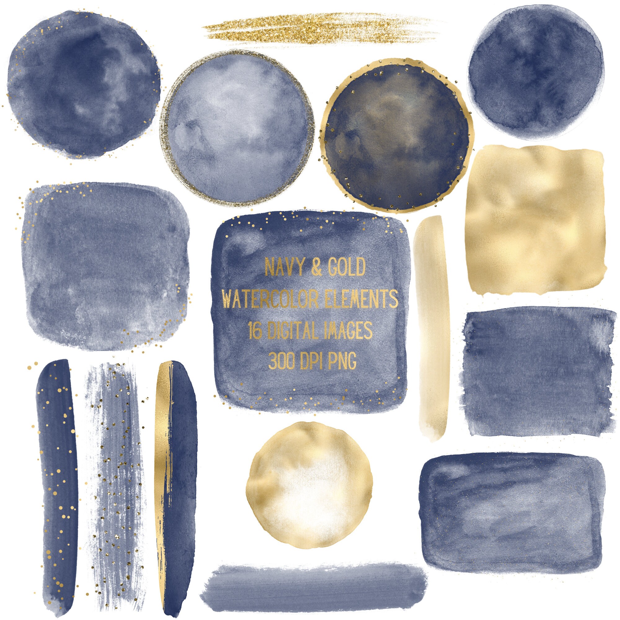 Navy and Gold Watercolor Elements Watercolor Clipart Frame - Etsy