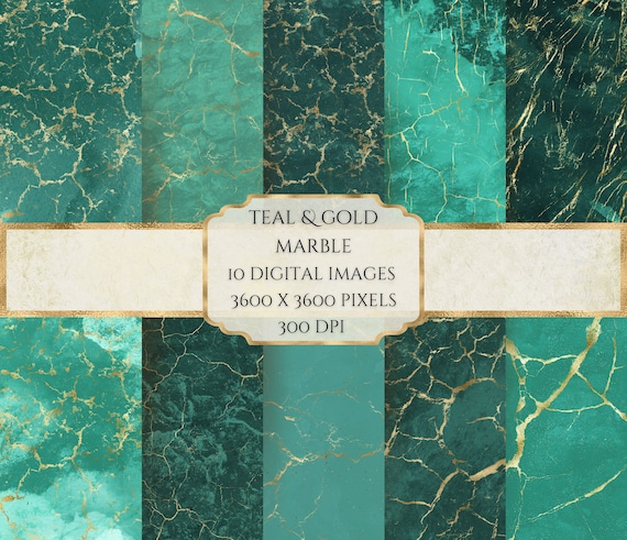 Teal & Gold Marble Digital Paper Gold Marble Stone | Etsy