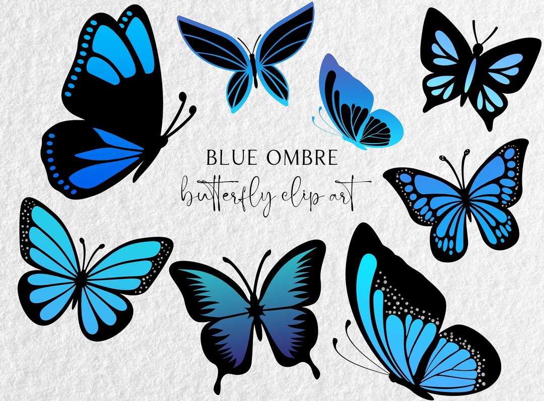 Blue Ombre Butterfly Clipart, Butterflies PNG Digital Download - Etsy
