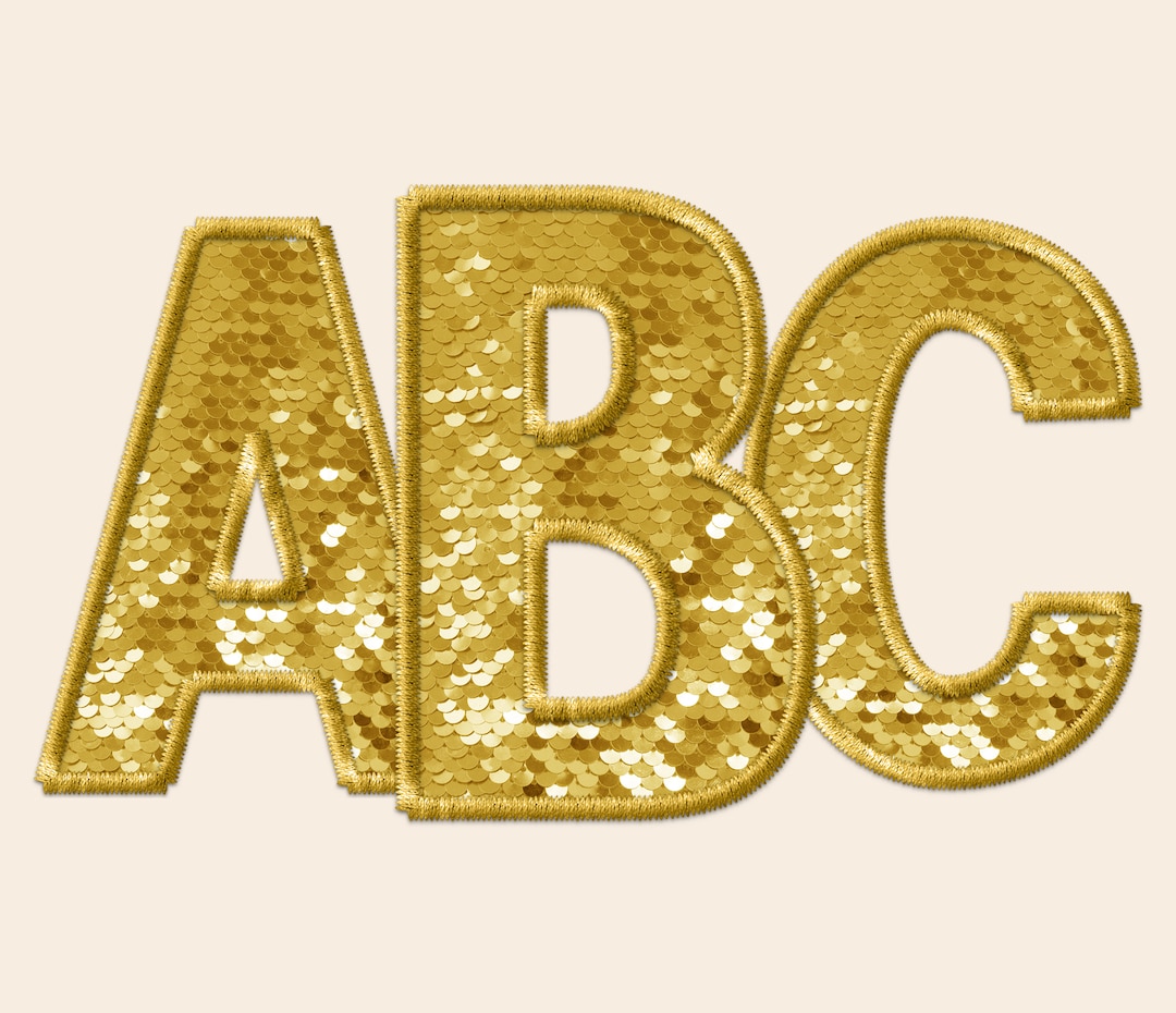 Gold Faux Embroidery Sequins Alphabet Png, Faux Stitch Letters ...