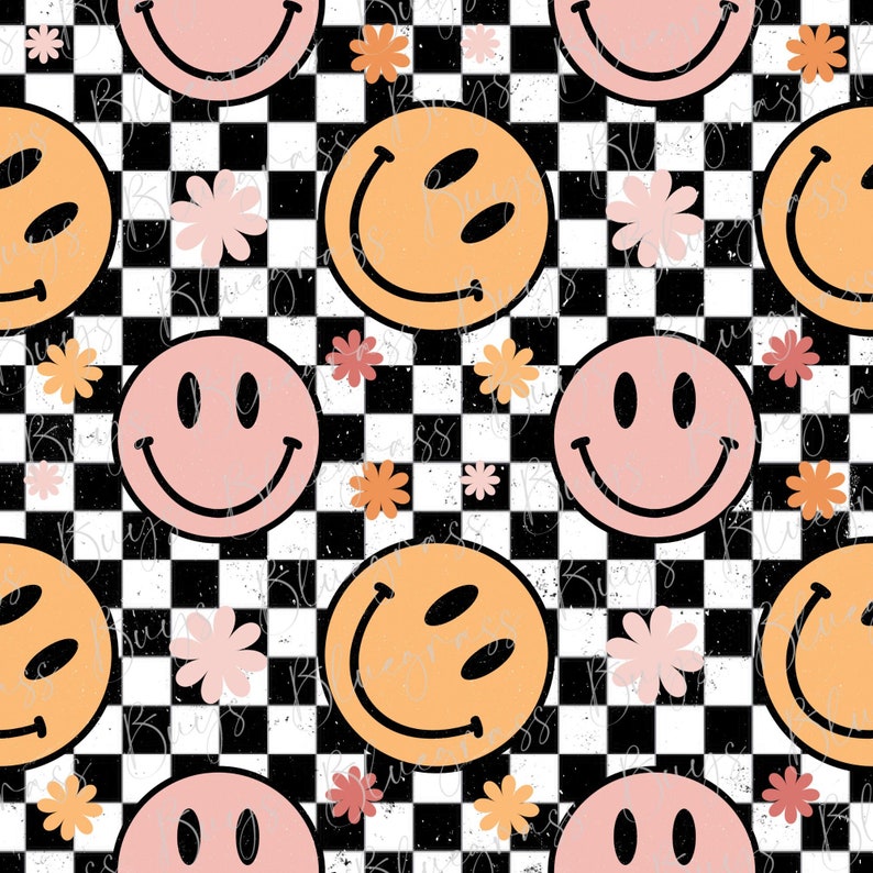 Retro Smiley Face Seamless Pattern Seamless Checkered - Etsy
