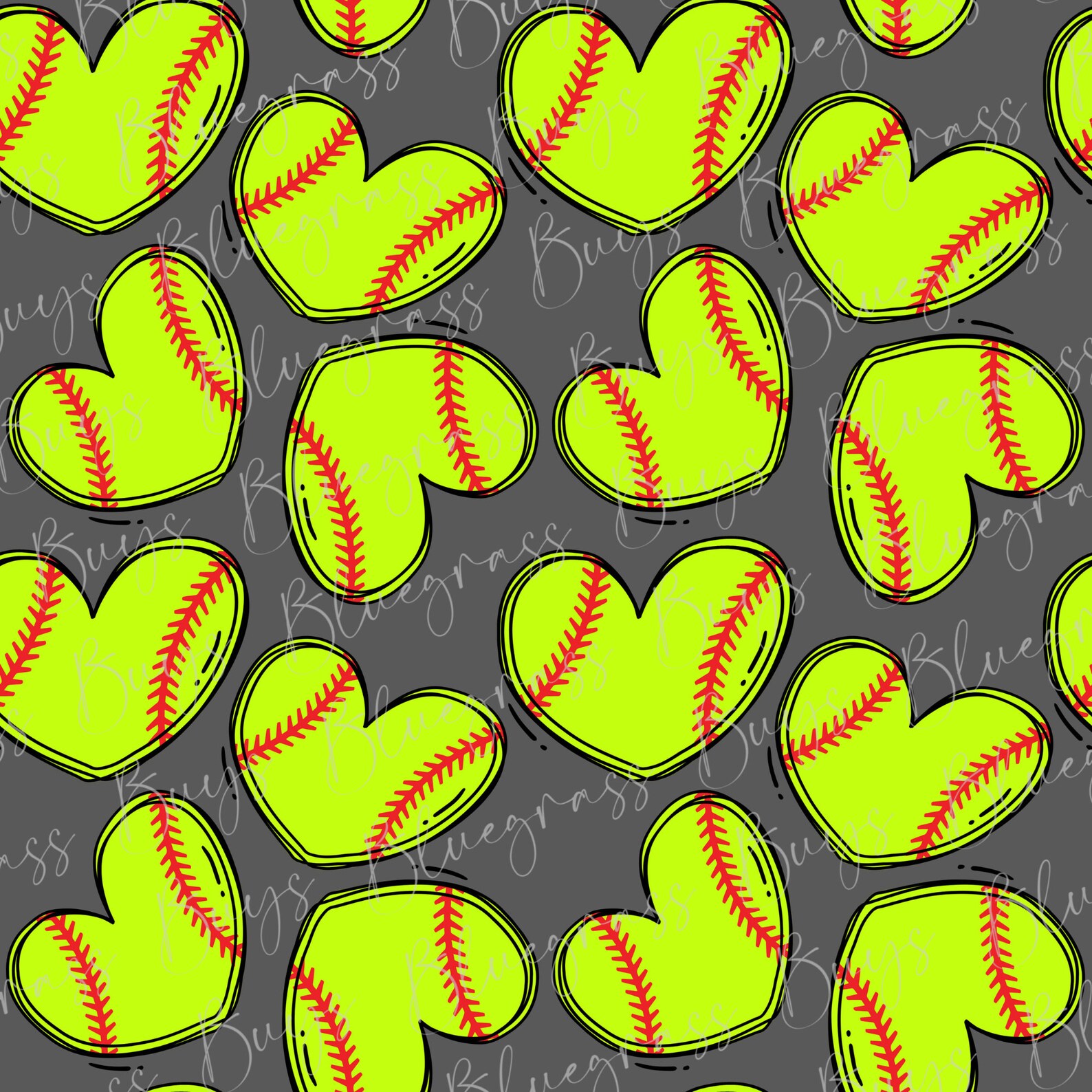 Softball Seamless Pattern, Softball Hearts Repeating Pattern, Sports ...