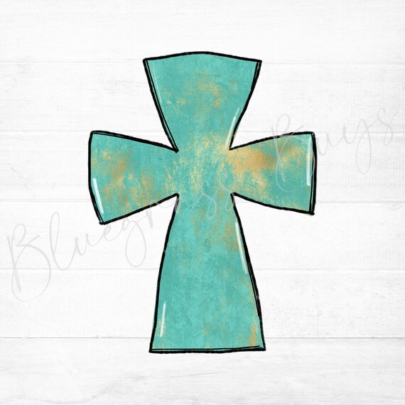Turquoise Hand Drawn Cross PNG Gold Grunge Cross PNG Cross - Etsy