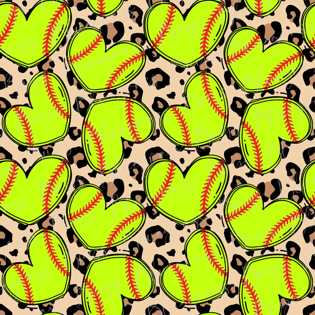 Leopard Softball Seamless Pattern, Softball Hearts Repeating Pattern ...
