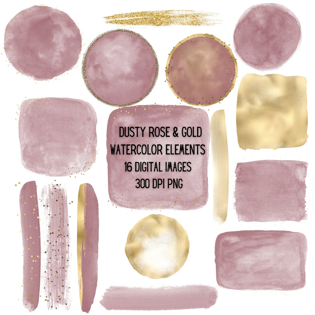 Dusty Rose and Gold Watercolor Elements - Watercolor Clipart - Frame ...
