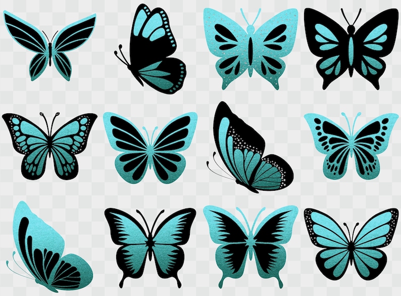 Turquoise Butterfly Clipart Diamond Teal Butterflies PNG - Etsy