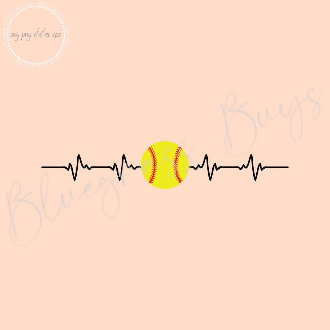 Softball Heartbeat SVG Softball Pulse Cut File Sports Clipart EKG ...