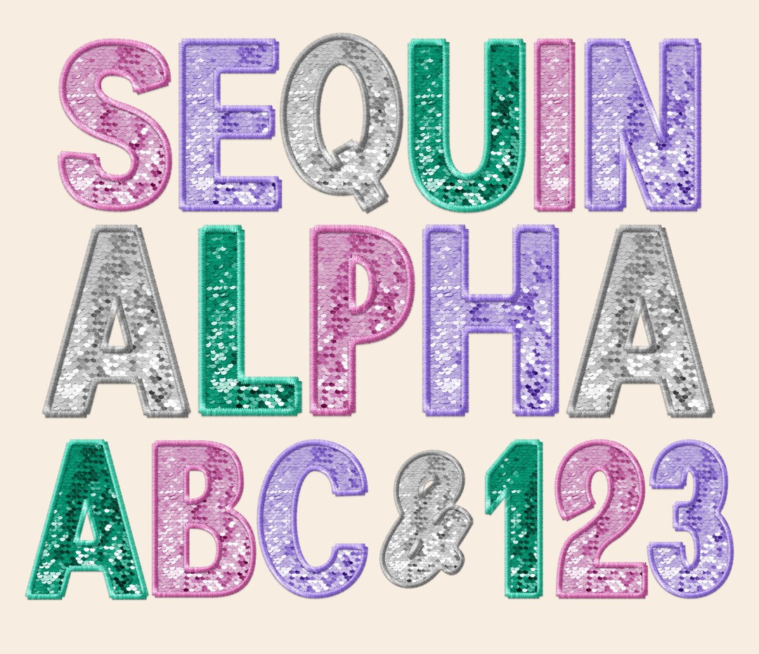 Faux Embroidery Sequins Alphabet Png, Faux Stitch Letters, Embroidery ...