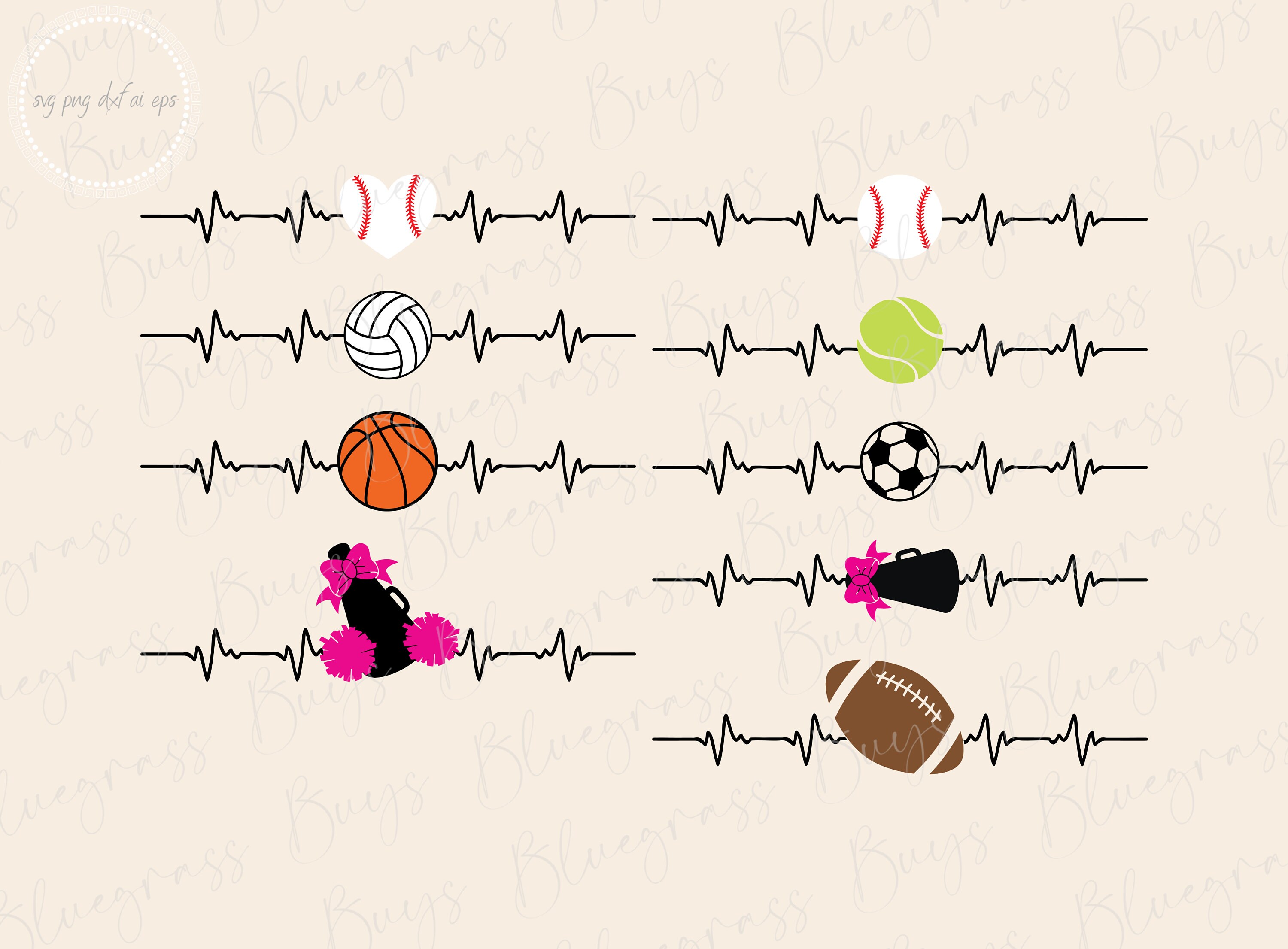 Sports Heartbeat SVG, Basketball Cut File, Baseball Clipart, EKG ...