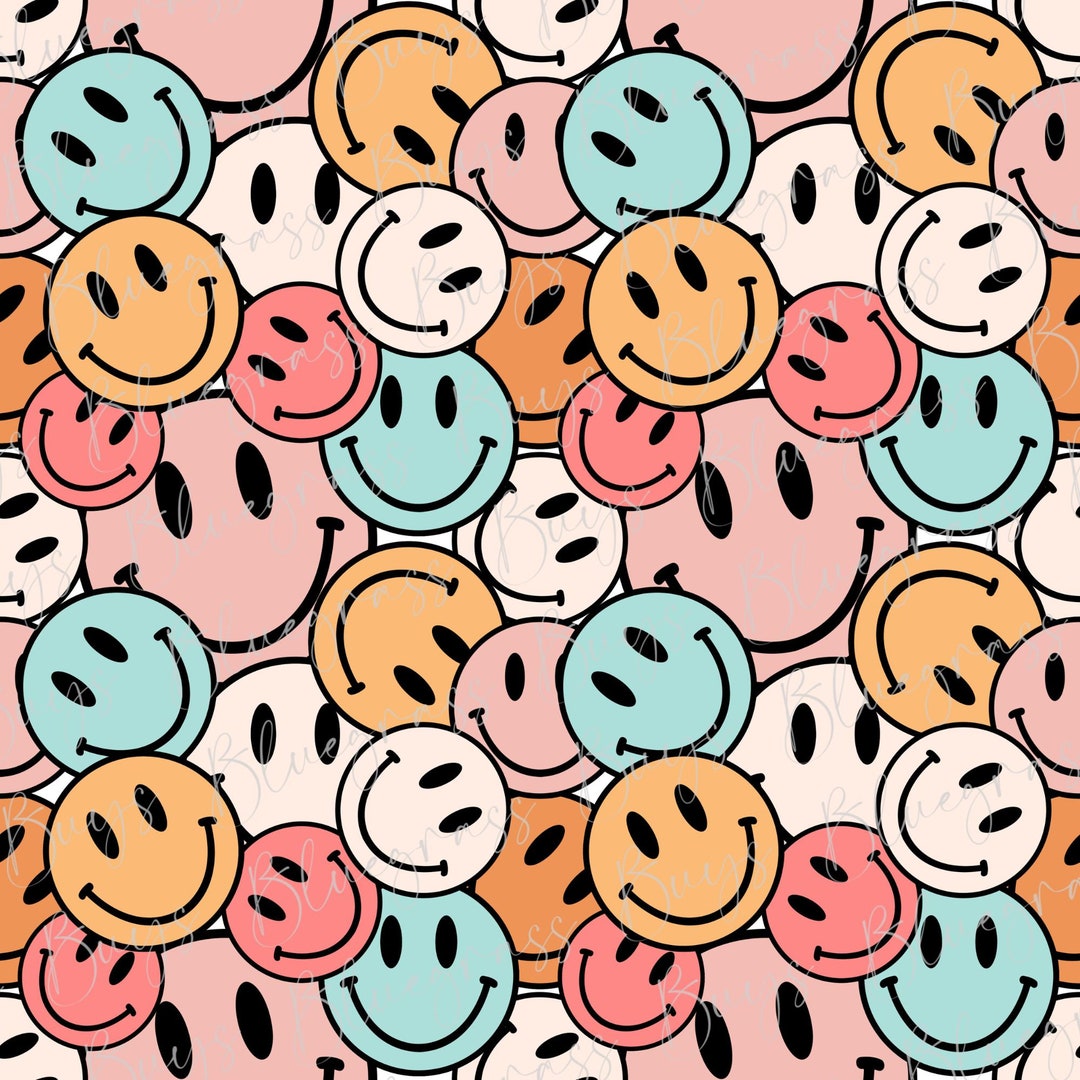 Retro Smiley Face Seamless Pattern Seamless Happy Face - Etsy
