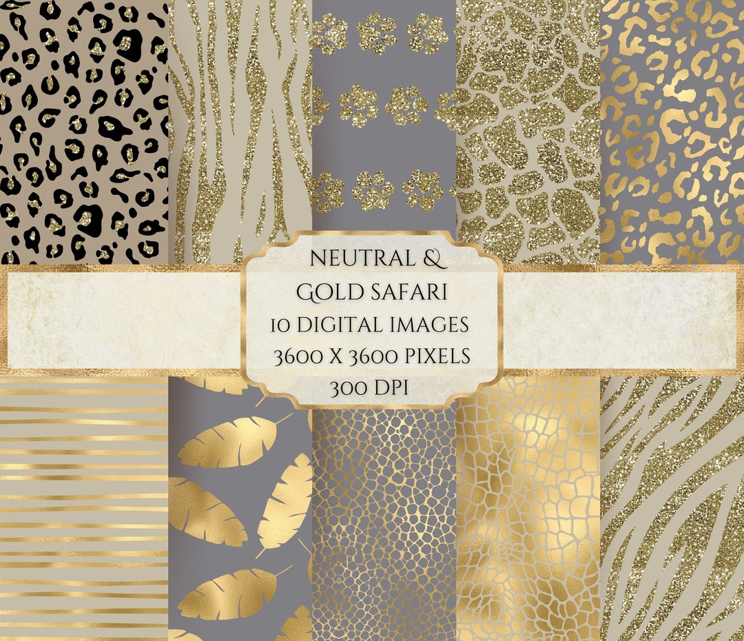 Gold Safari Digital Paper, Gold Foil Animal Print, Glitter Safari ...