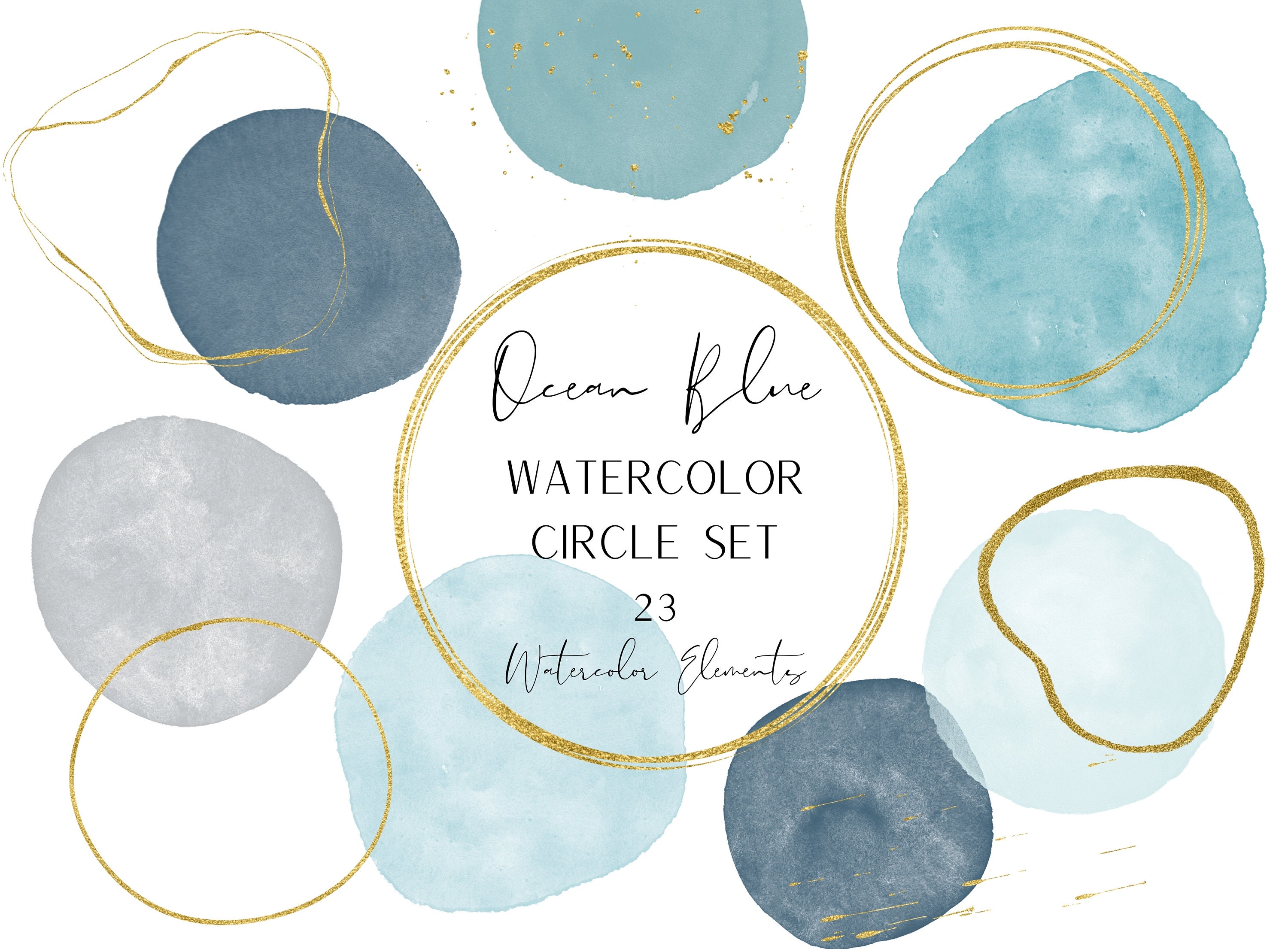 Ocean Blue Watercolor Circle Elements Watercolor Clipart - Etsy