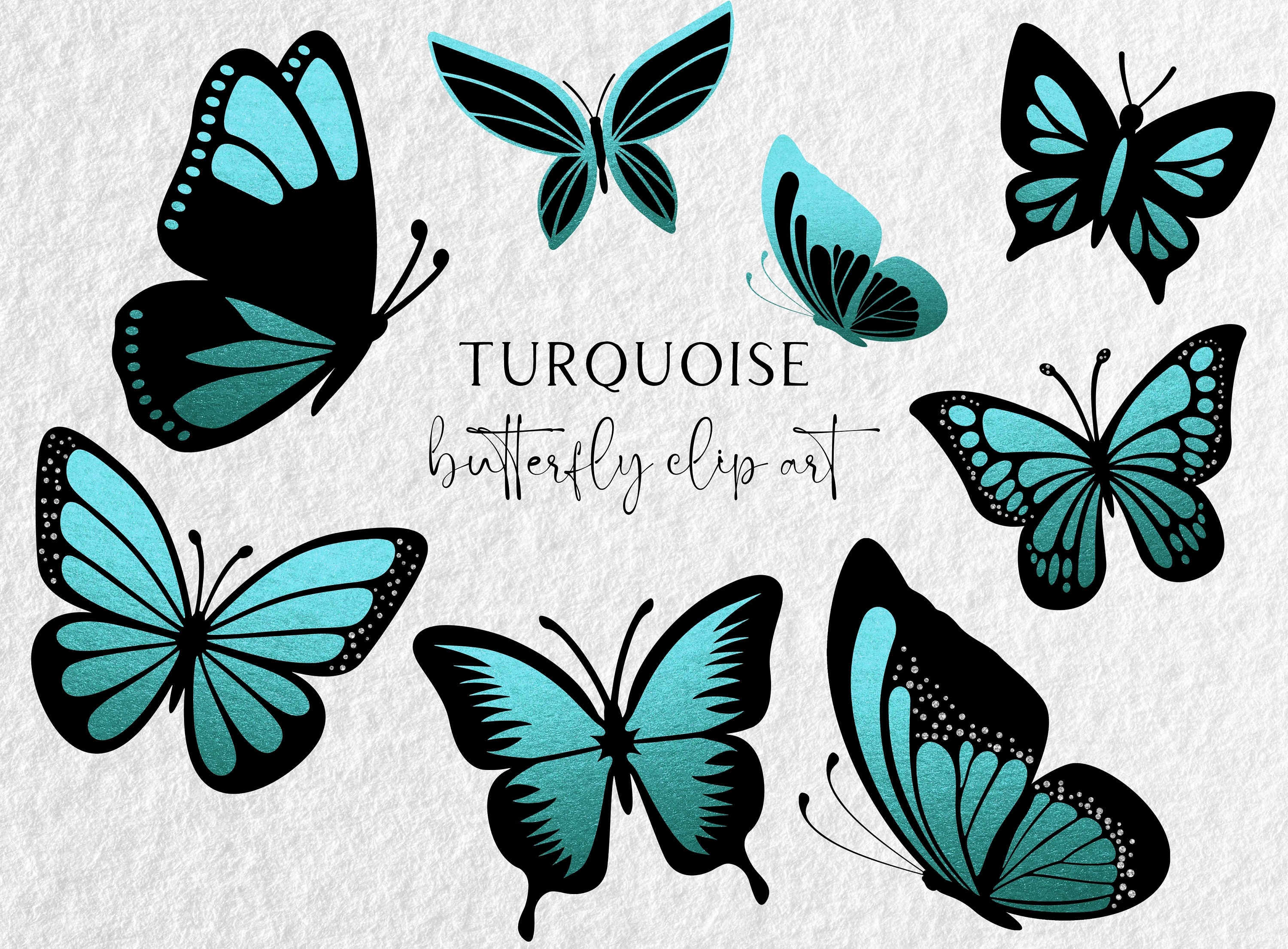 Turquoise Butterfly Clipart Diamond Teal Butterflies PNG - Etsy