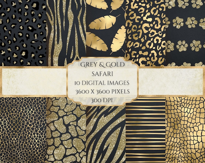 Gold Glitter Safari Digital Paper Seamless Patterns and Backgrounds ...