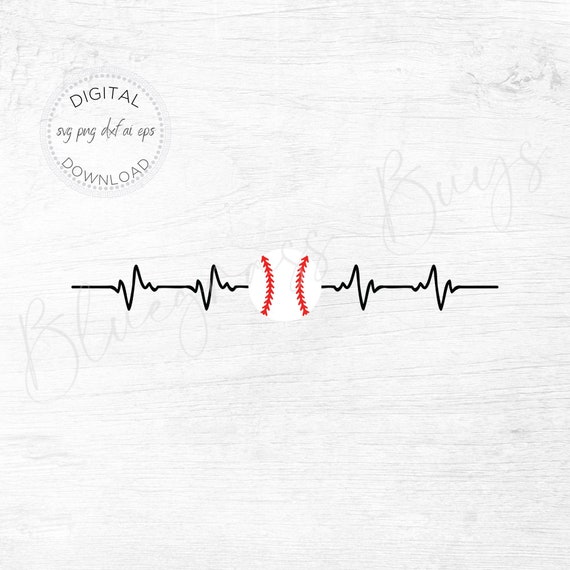 EKG Heartbeat Line SVG Sports Clipart Baseball Pulse Cut File Baseball ...