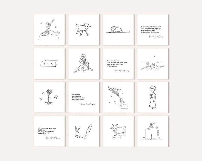The Little Prince Prints - Set of 16: Minimalist Nursery Decor (digital ...