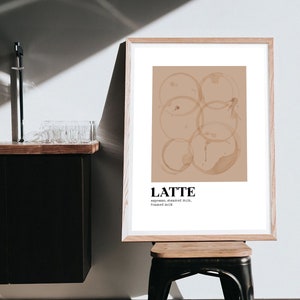 Latte Print / Coffee Print / Coffee Typography Print / Coffee Line Art ...
