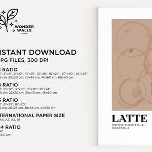 Latte Print / Coffee Print / Coffee Typography Print / Coffee Line Art ...