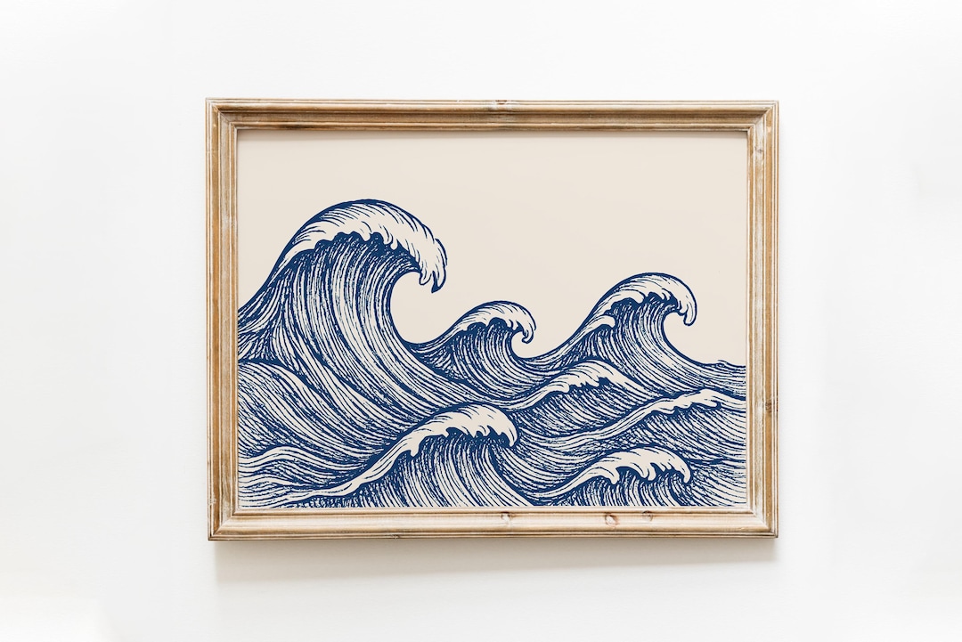 Ocean Wave Art Print | Vintage Nautical Japanese Wall Art | Digital ...