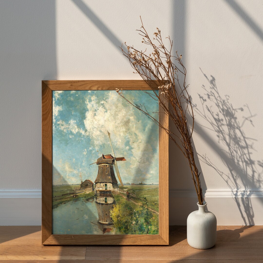 Old Windmill Print / Farmhouse Windmill Print / Rustic Vintage Art ...