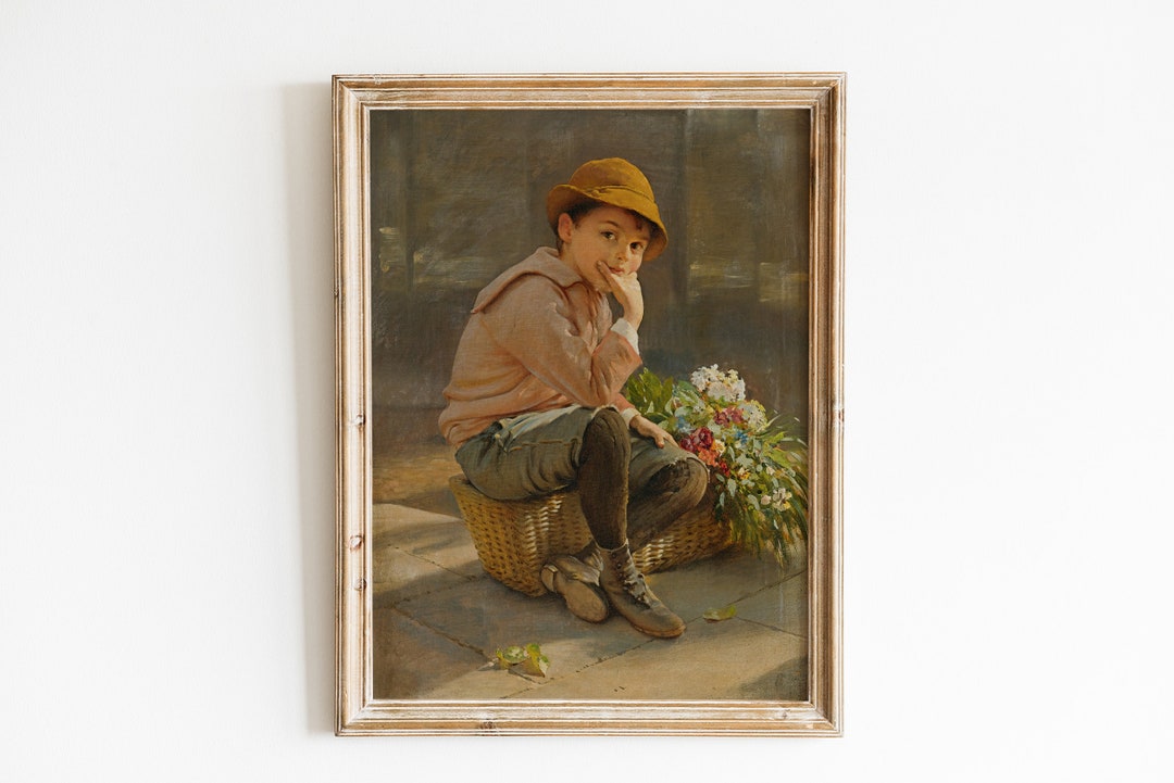 Vintage Boy Portrait Print / Boy With Flowers Print / Vintage Spring ...