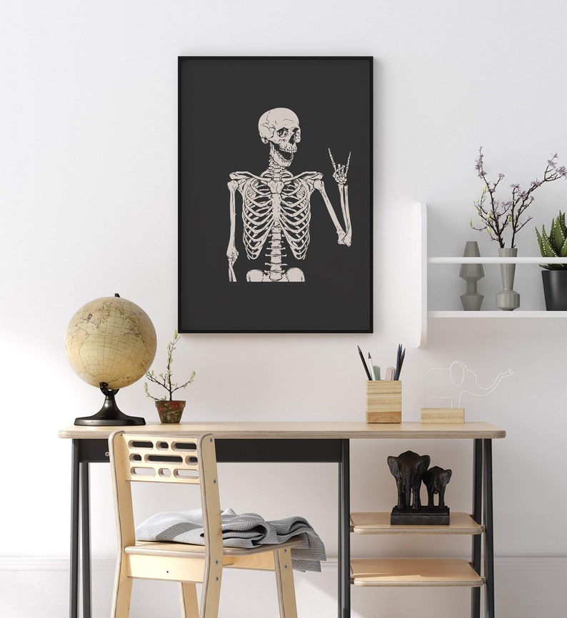 Skeleton Halloween Print: Rock on Spooky Wall Art (digital Download) - Etsy