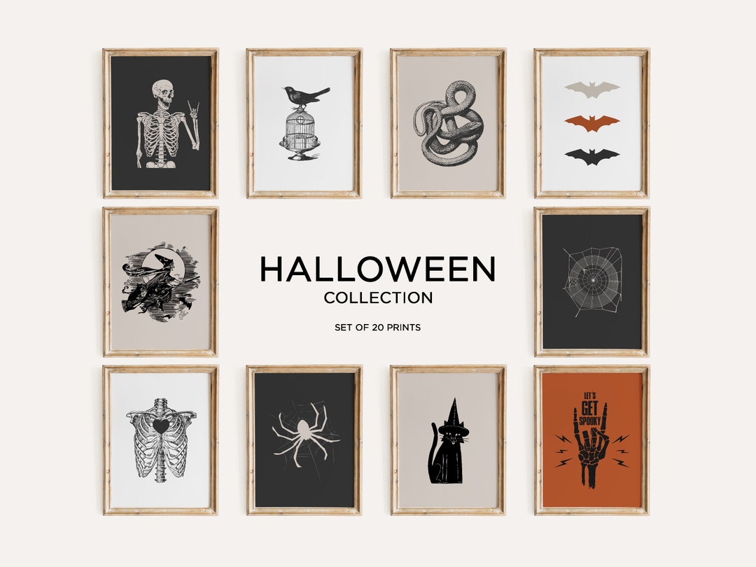 Vintage Halloween Prints - Set of 20 | Halloween Wall Art | Skeleton ...