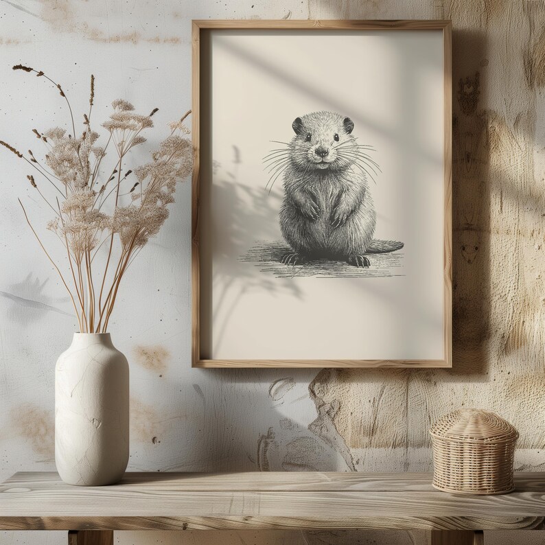 Baby Beaver Vintage Drawing: Animal Nursery Wall Art (digital Download ...
