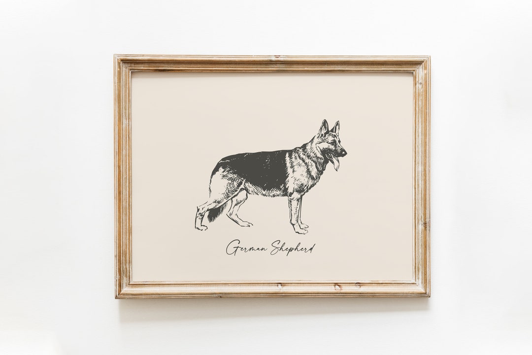 Dog Vintage Print | German Shepherd Print | Dog Drawing | Farmhouse ...