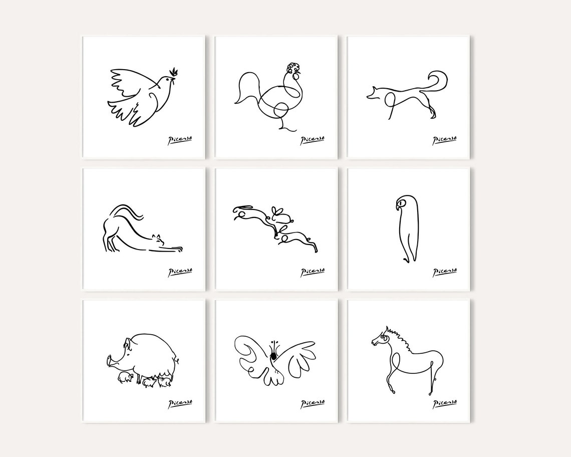 Picasso Animals Line Drawing Prints / Set of 9 Picasso Prints - Etsy