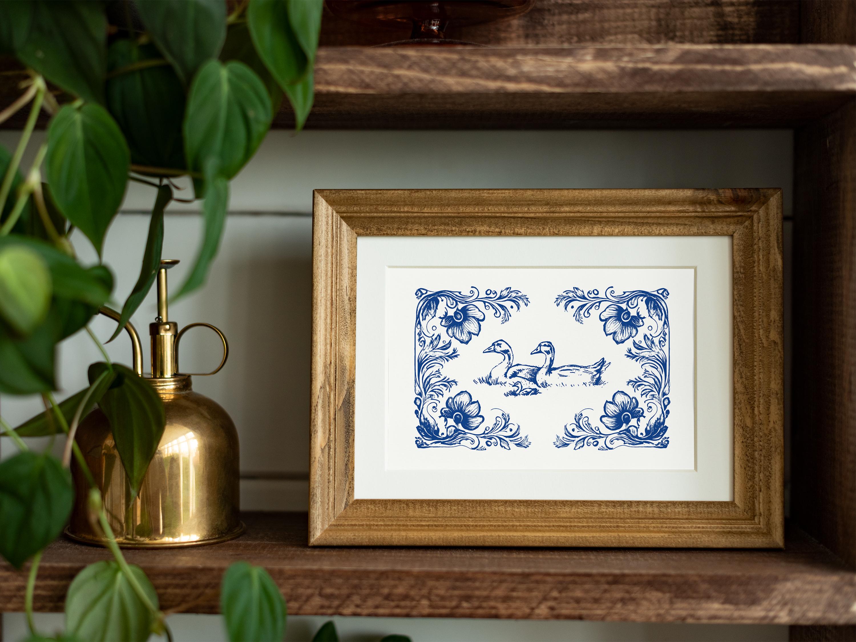Delft Blue Wall Art | Duck Print | French Country Wall Art | Blue White ...