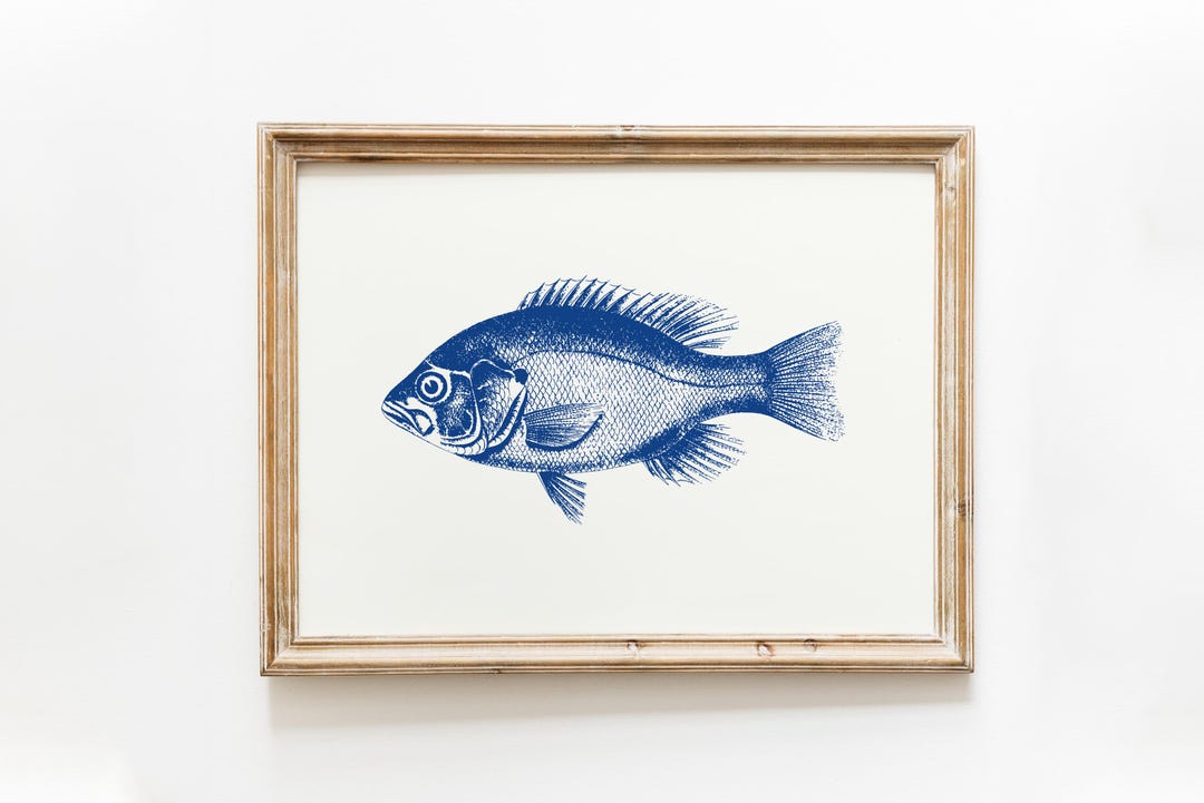 Vintage Delft Blue Fish Print | Nautical Farmhouse Wall Art | Digital ...