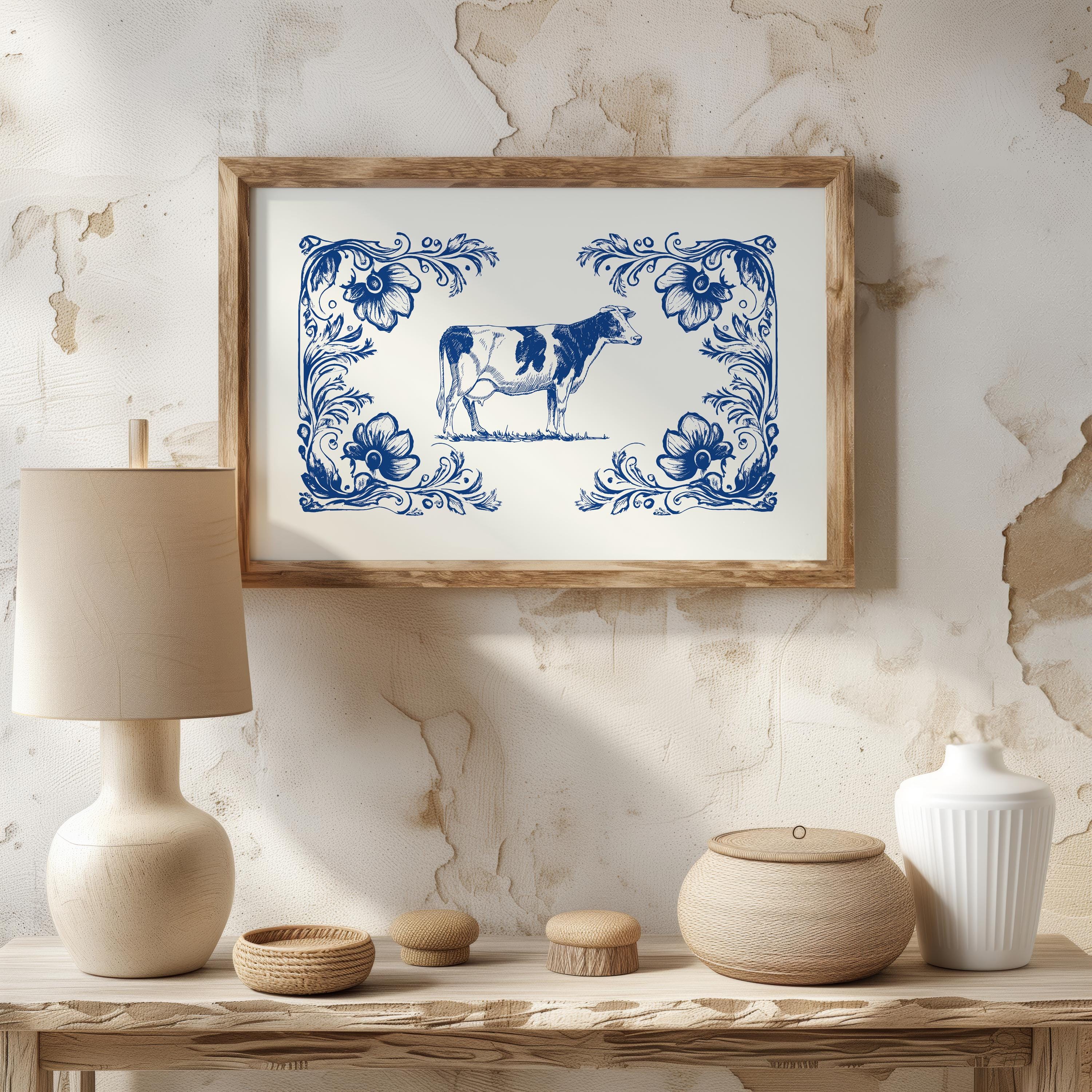 Delft Blue Cow Print: Vintage Dutch Tile Farmhouse Art (digital ...