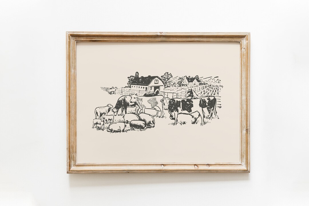 Vintage Farm Print | Farm Scene Print | Rural Landscape Print ...