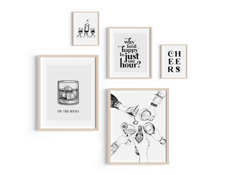 Bar Print - Set of 5 | Bar Cart Wall Art | Bar Sign Print | Home Bar ...