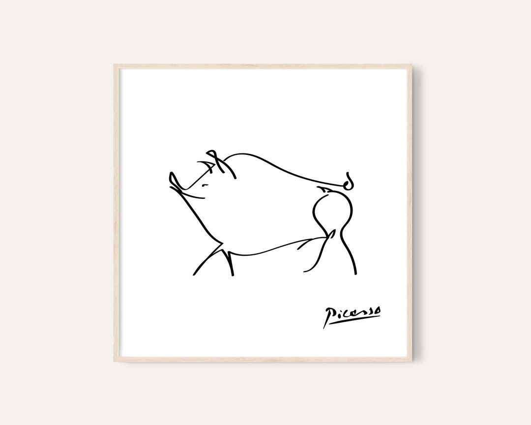 Picasso Pig Line Drawing Print: Minimalist Animal Sketch (digital ...