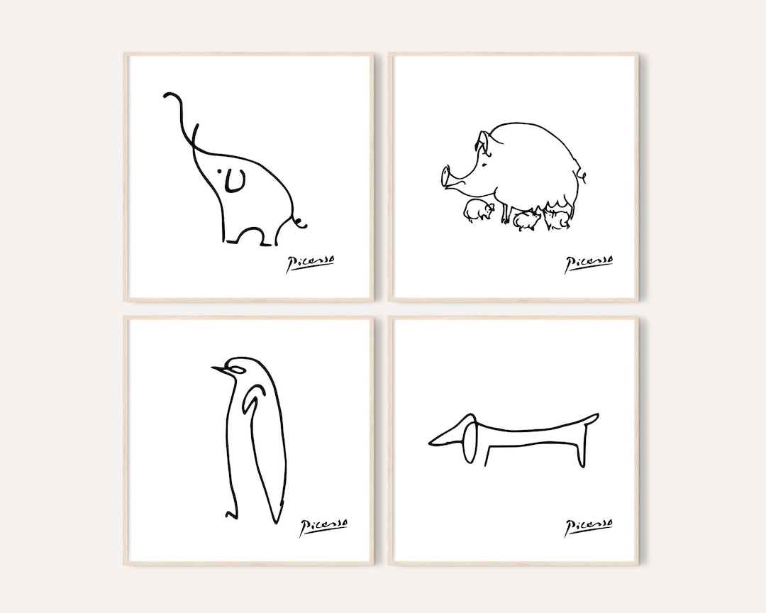 Picasso Animals Line Drawing Prints / Set of 4 Picasso Prints / Animal ...