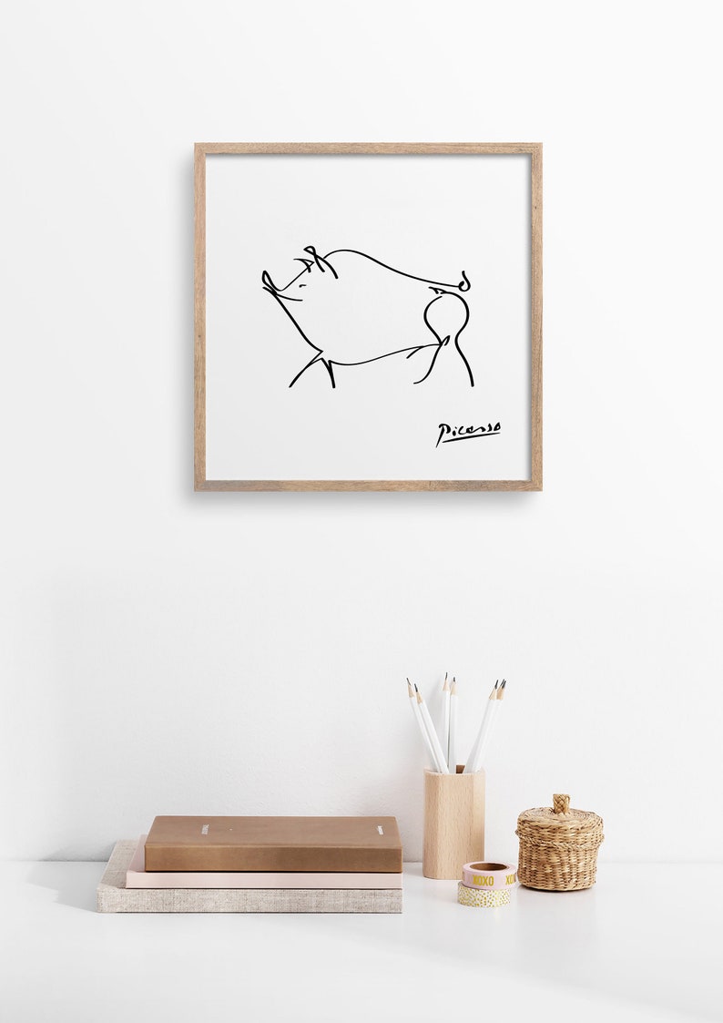 Picasso Pig Line Drawing Print: Minimalist Animal Sketch (digital ...