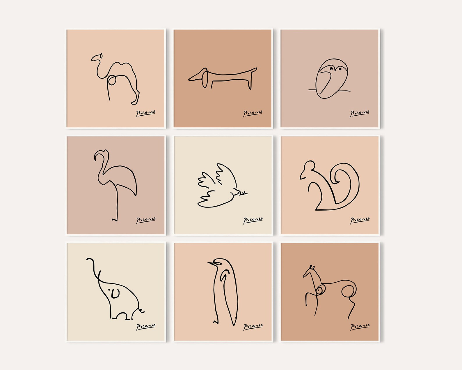 Picasso Animals Line Drawing Prints / Set of 9 Picasso Prints | Etsy