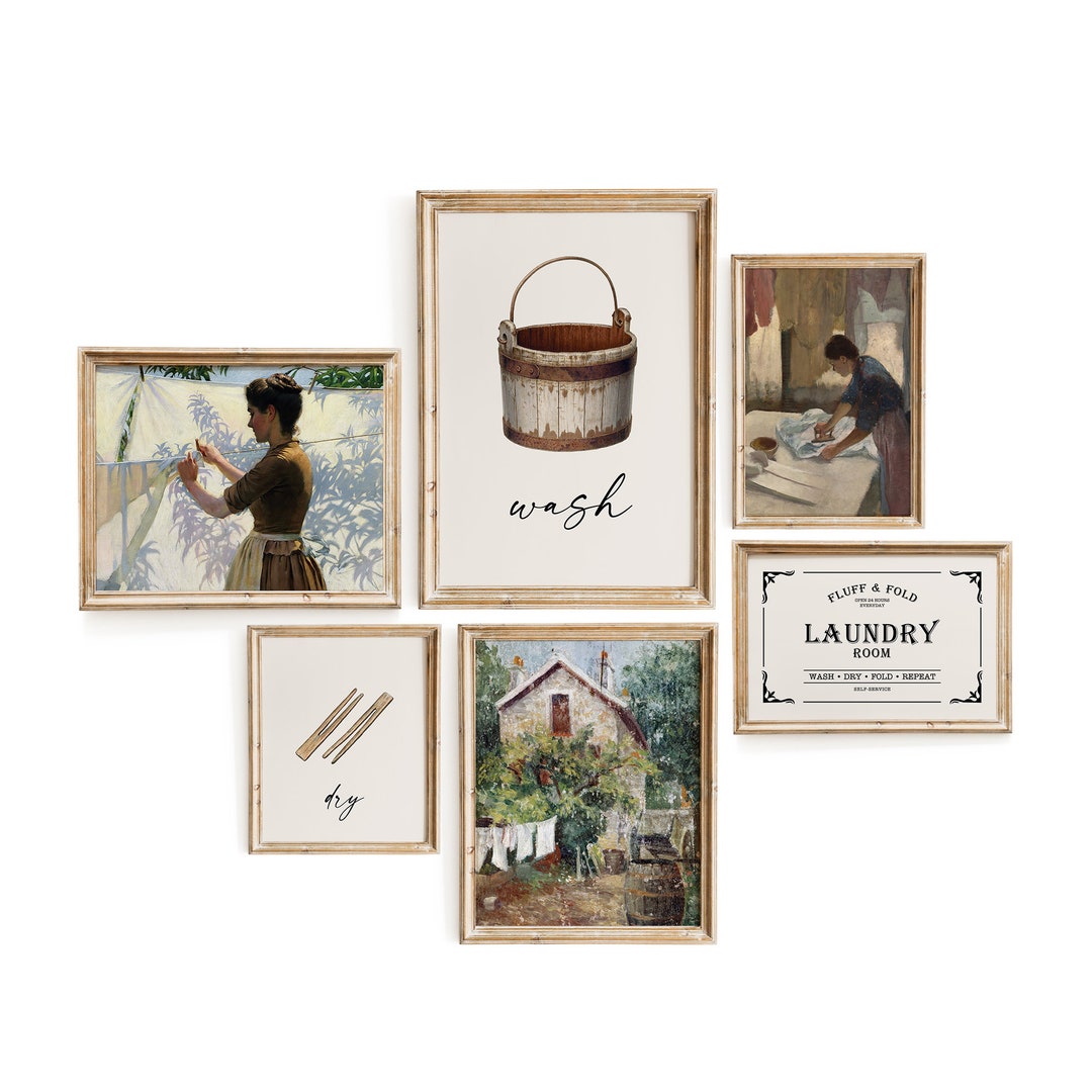 Set of 5 Vintage Laundry Prints / Farmhouse Wall Art / Vintage Woman ...