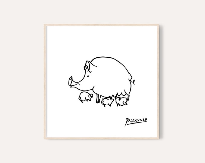 Picasso - the Pigs, Exhibition Vintage Line Art Poster, Minimalist Line ...